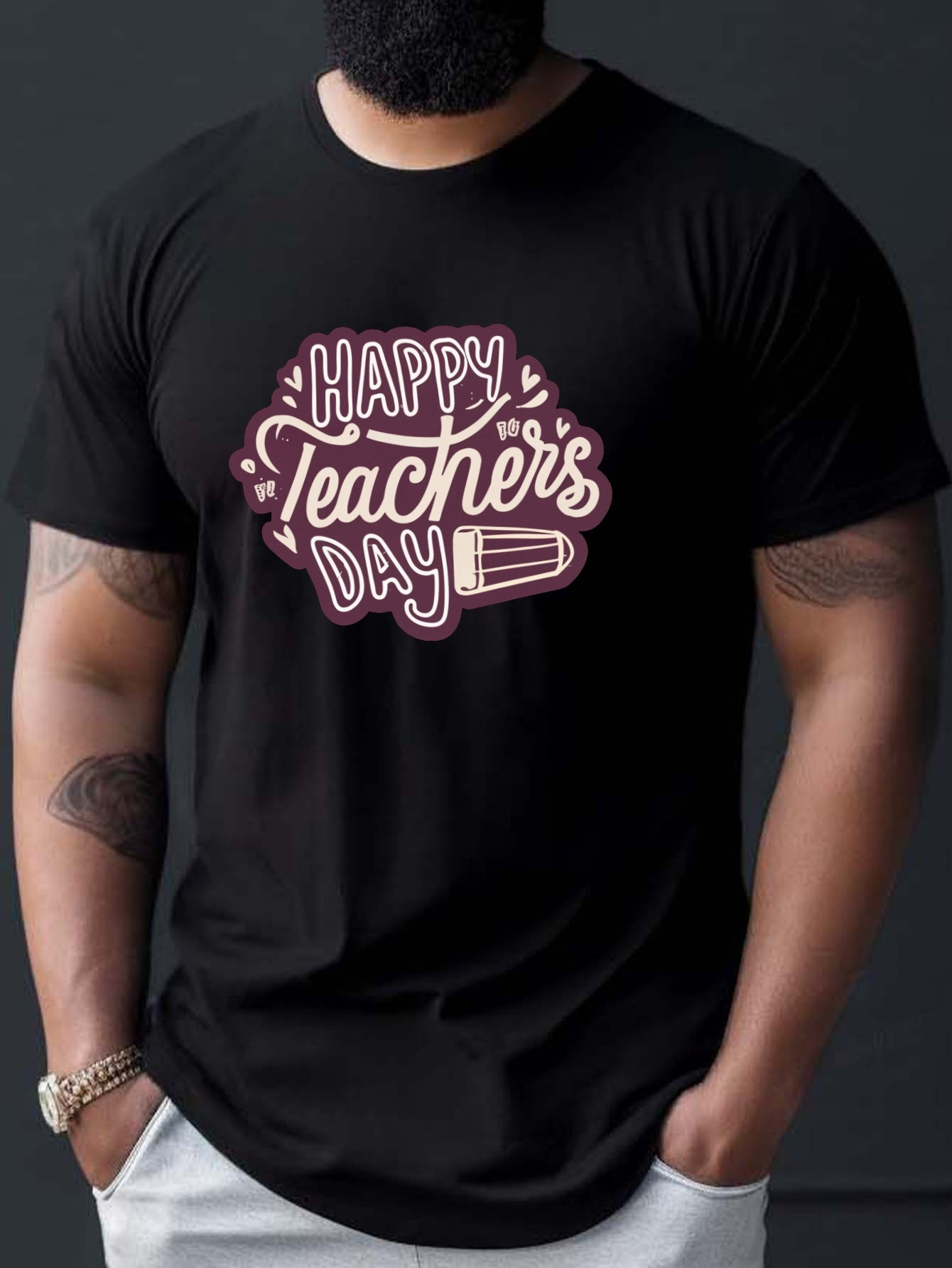 'happy Teachers' Day' Print T Shirt Tees Men Casual Short - Temu Canada