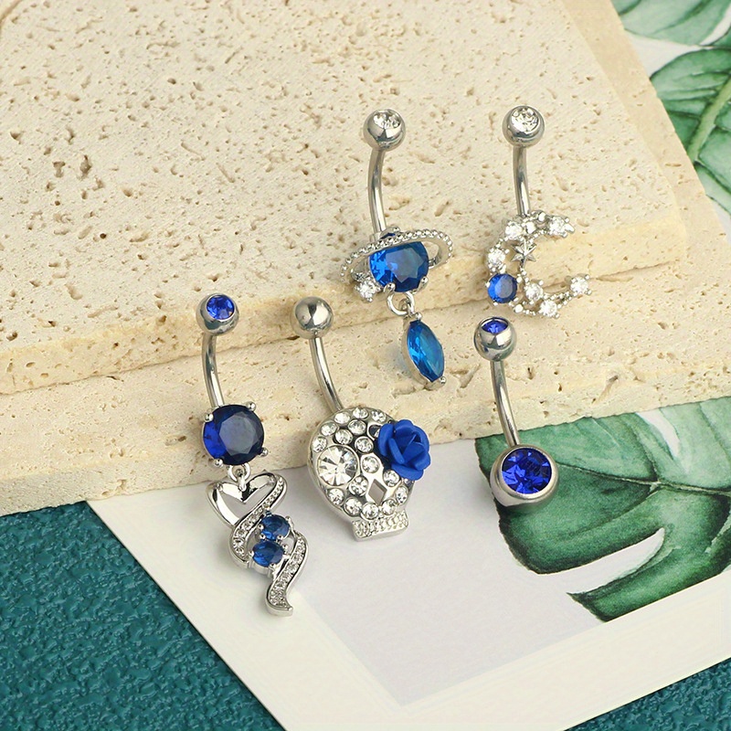 Men's Piercing Navel Nail Blue Planet Water Drop Belly - Temu