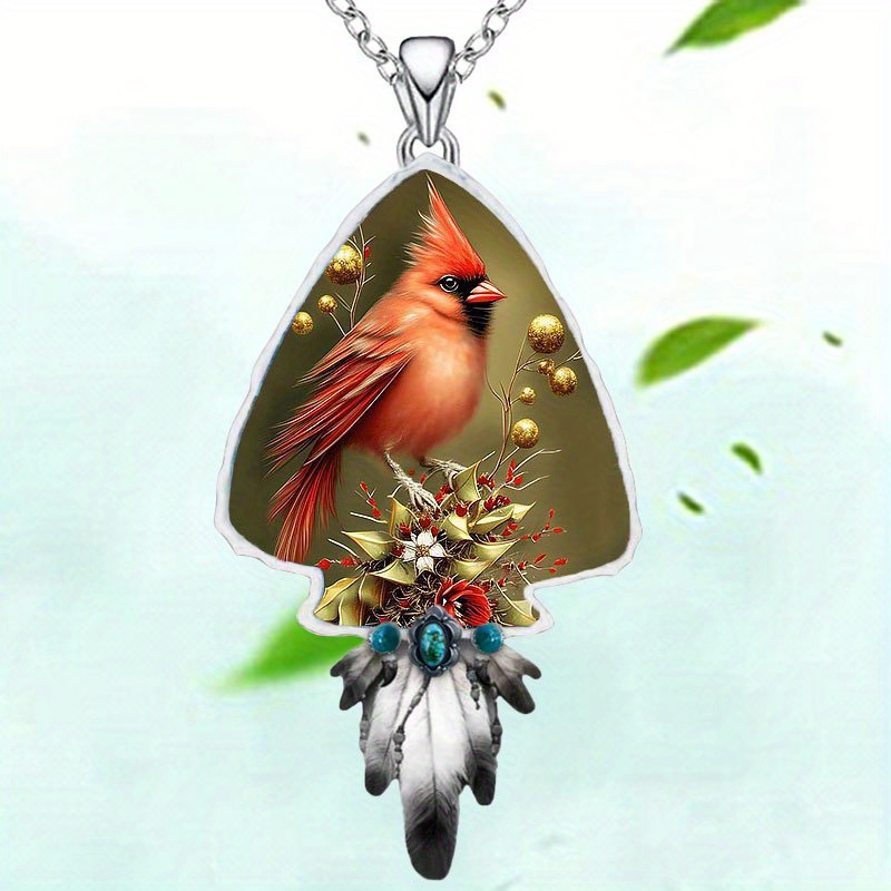 Creative Vintage Red Bird Pendant Necklace, Cute Feather Necklace ...