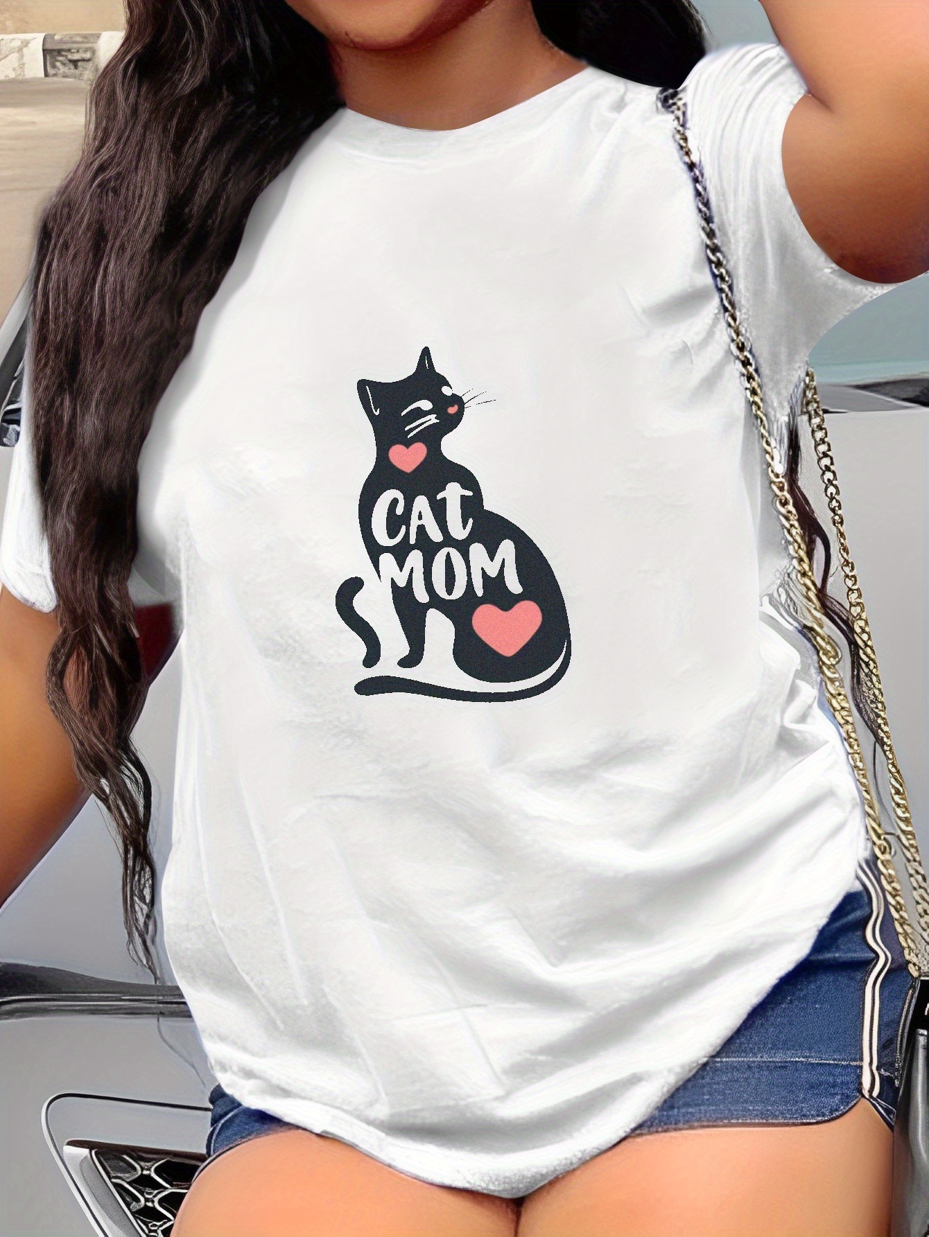 Cartoon Cat Print Summer T shirt Cute Short Sleeve Crew Neck - Temu New ...