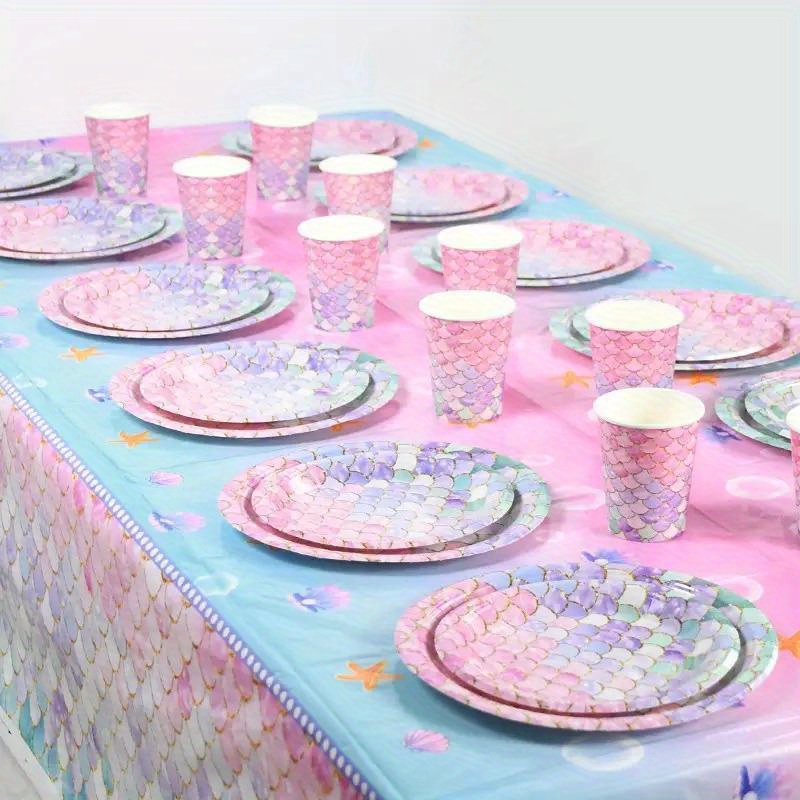 Mermaid Theme Fish Scale Tableware Set Birthday Party - Temu Australia