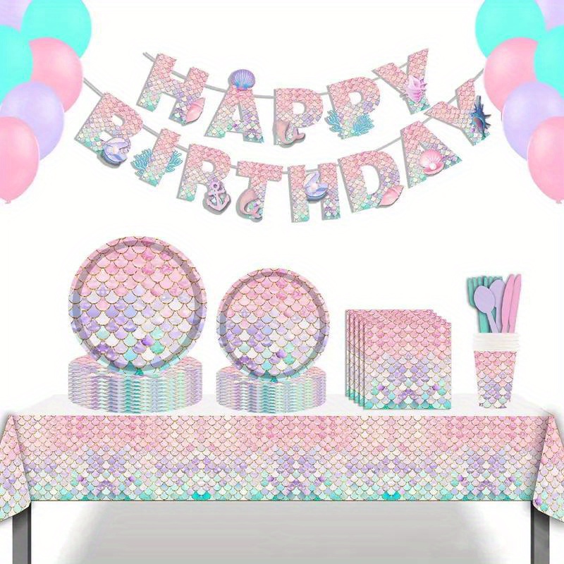 Mermaid Theme Fish Scale Tableware Set Birthday Party - Temu Australia