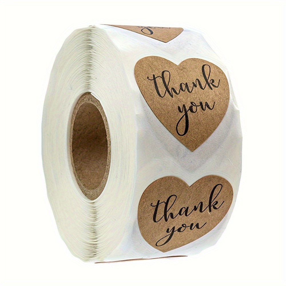 Labels Natural Kraft Paper Thank Stickers Heart Shape Seal - Temu
