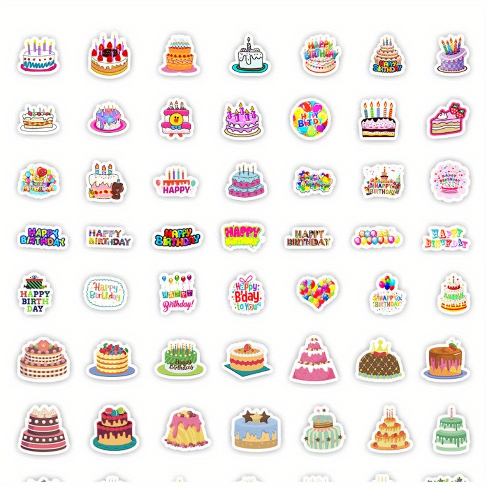 100pcs Birthday Cake Pattern Cute Graffiti Waterproof Stickers - Cell ...