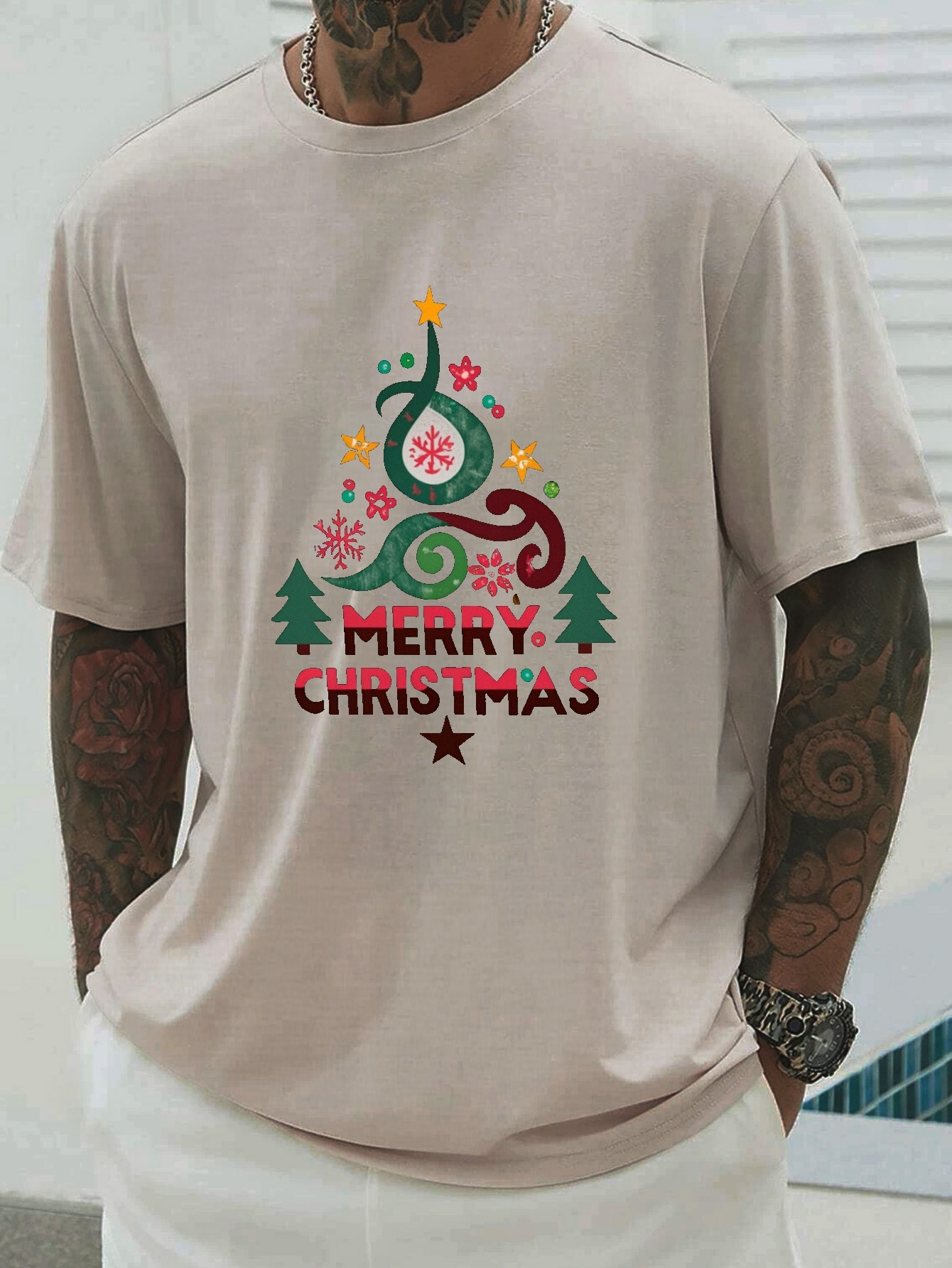 Plus Size Men's Merry Christmas Letter Tree Print Creative - Temu Canada