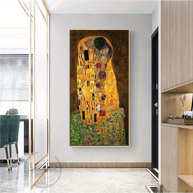 Gustav Klimt Kiss Lover Canvas Art Painting Romantic Couple - Temu