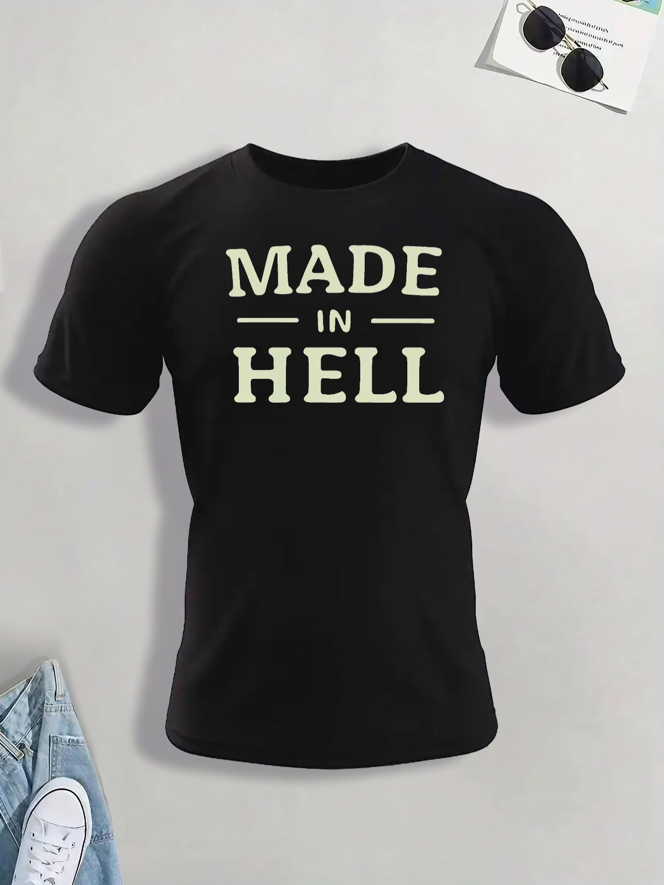 Made In Hell Print Men's Short Sleeve T shirt Summer T shirt - Temu Australia