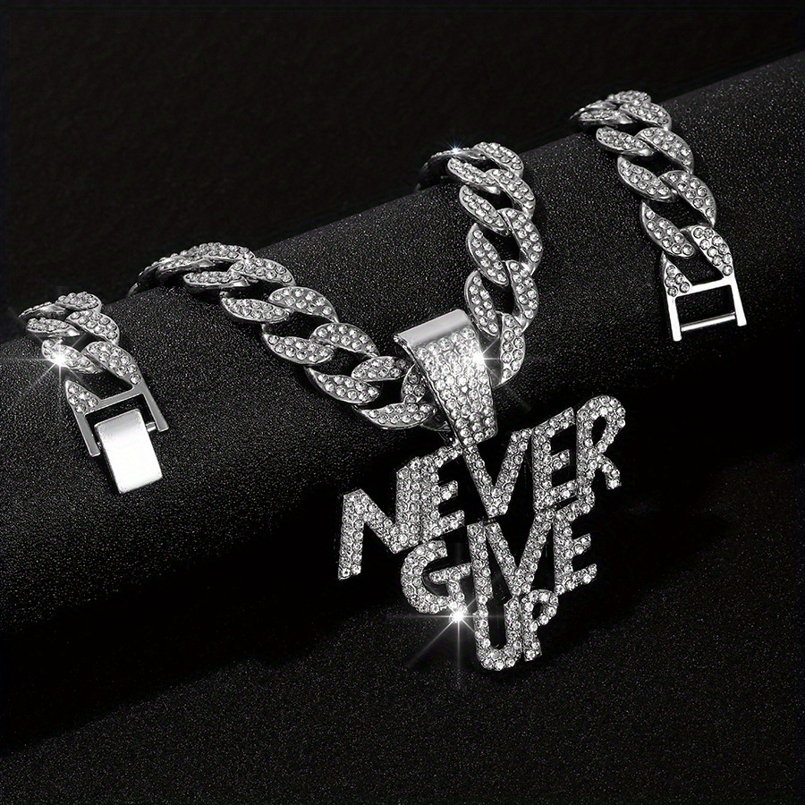 Never Give Cool Pendant Hip Hop Cuban Chain Necklace Men - Temu