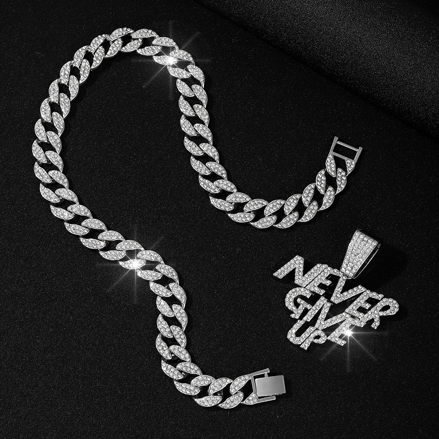 Never Give Cool Pendant Hip Hop Cuban Chain Necklace Men - Temu