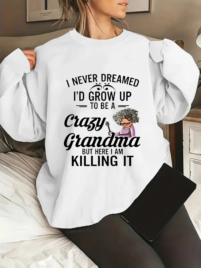 Grandma Letter Print Sweatshirt Casual Crew Neck Long Sleeve Temu