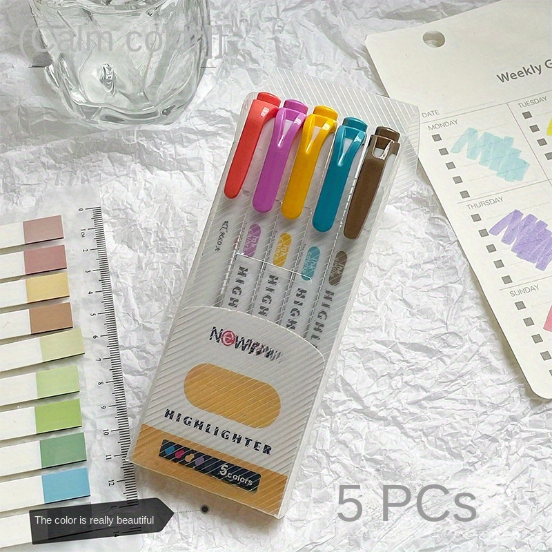 5 Colors Box Double Headed Highlighter Pen Set Fluorescent Drawing ...