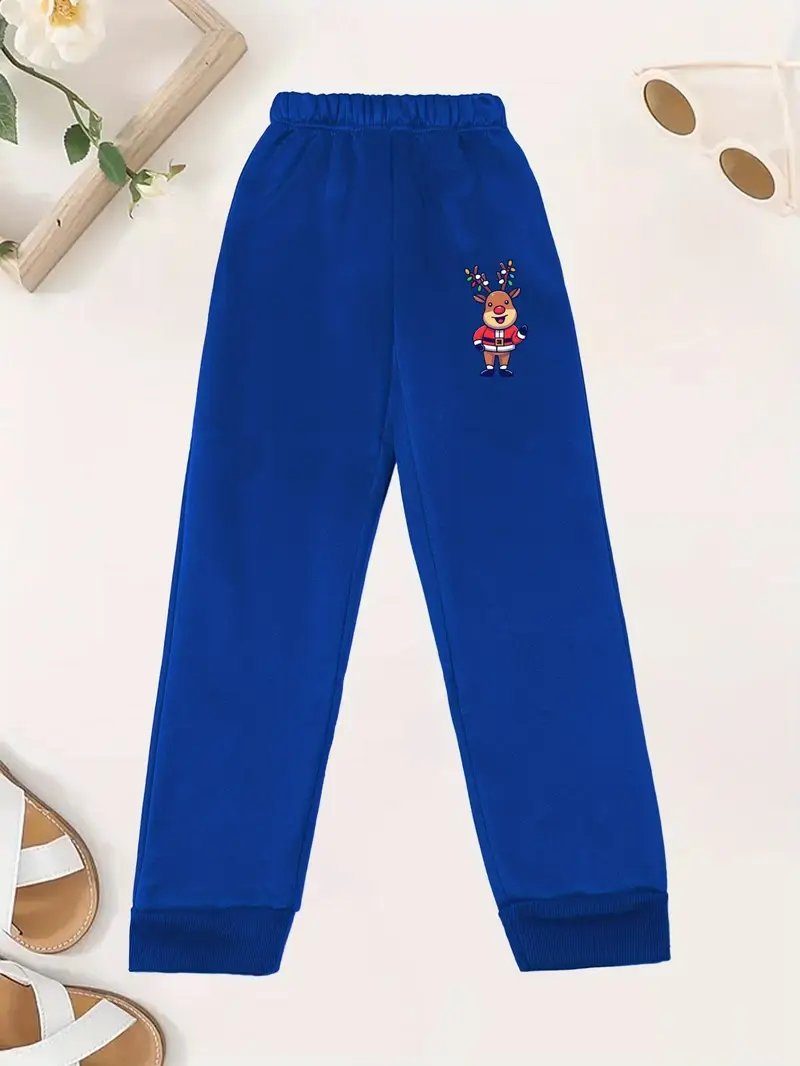 Christmas Elks Print Girls Sweatpants Elastic Waist Loose Temu New