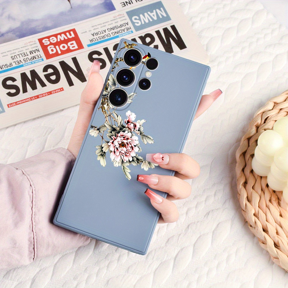 Matowe Etui Na Telefon W Kwiatowy Wzór Z Prostą Krawędzią - Temu Poland