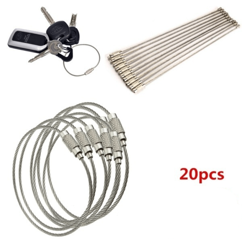 20pcs Set Stainless Steel Keychain Cable Rope Key Holder Outdoor Hiking ...