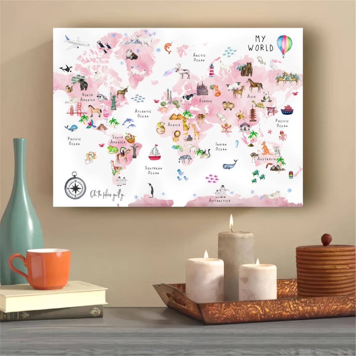 Canvas Poster World Map Nursery Wall Map - Temu