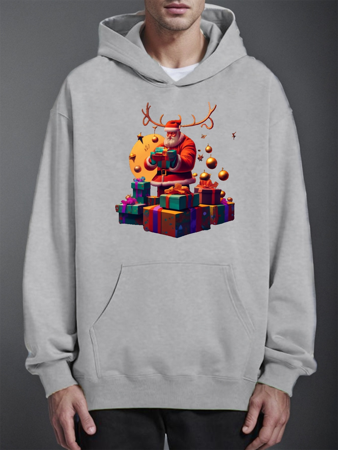 Christmas Santa Claus Print Fleece Men's Long Sleeve Hoodies - Temu ...