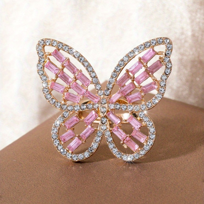 Chic Ring Sparkling Butterfly Design Silver Plated Inlaid - Temu United ...