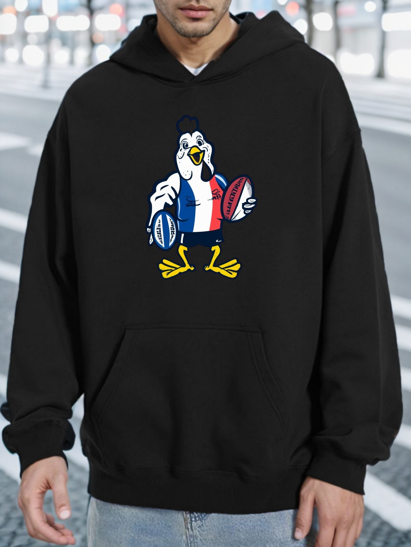 Chicken Holding Rugby Ball Print Kangaroo Pocket Hoodie - Temu New Zealand