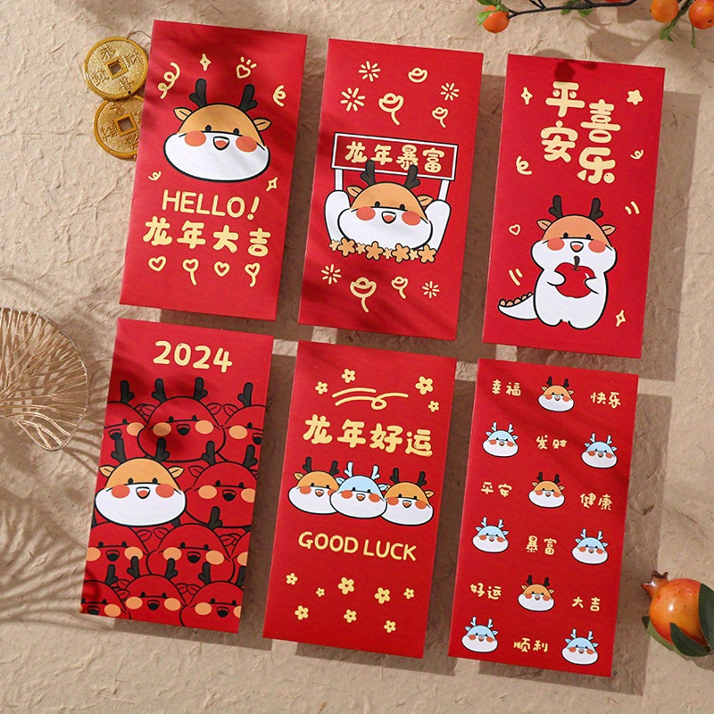 Bag 2024 Dragon Year Cartoon Red Envelope Bag Golden Foil - Temu