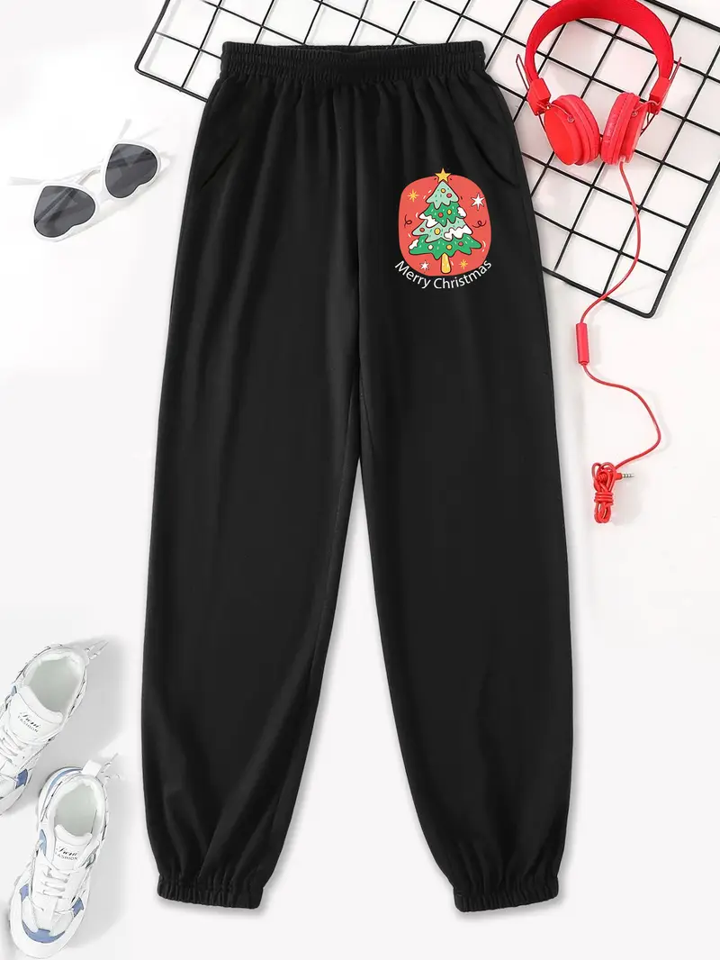 Girls Tree Stickers Christmas Graphic Sweatpants Elastic Temu Australia