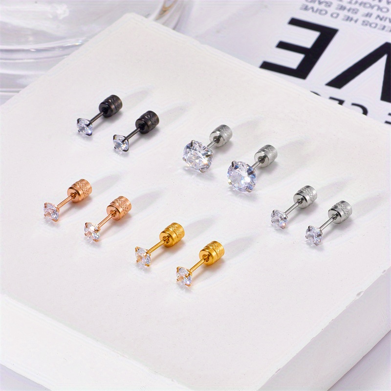 Stainless Steel Double sided Cubic Zirconia Ear Studs Screw - Temu New ...