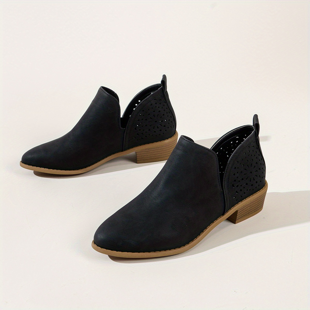 Mujeres Botines Perforados Tobillo Botas Tacón - Temu Spain