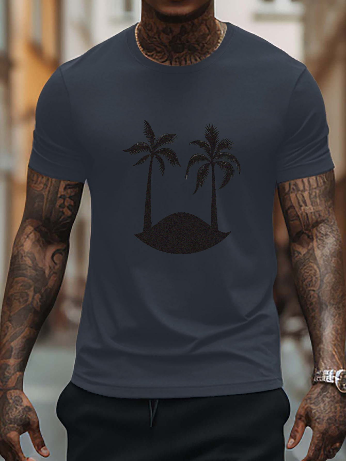 Palm Trees Island Print T Shirt Tees Men Casual Short Sleeve - Temu
