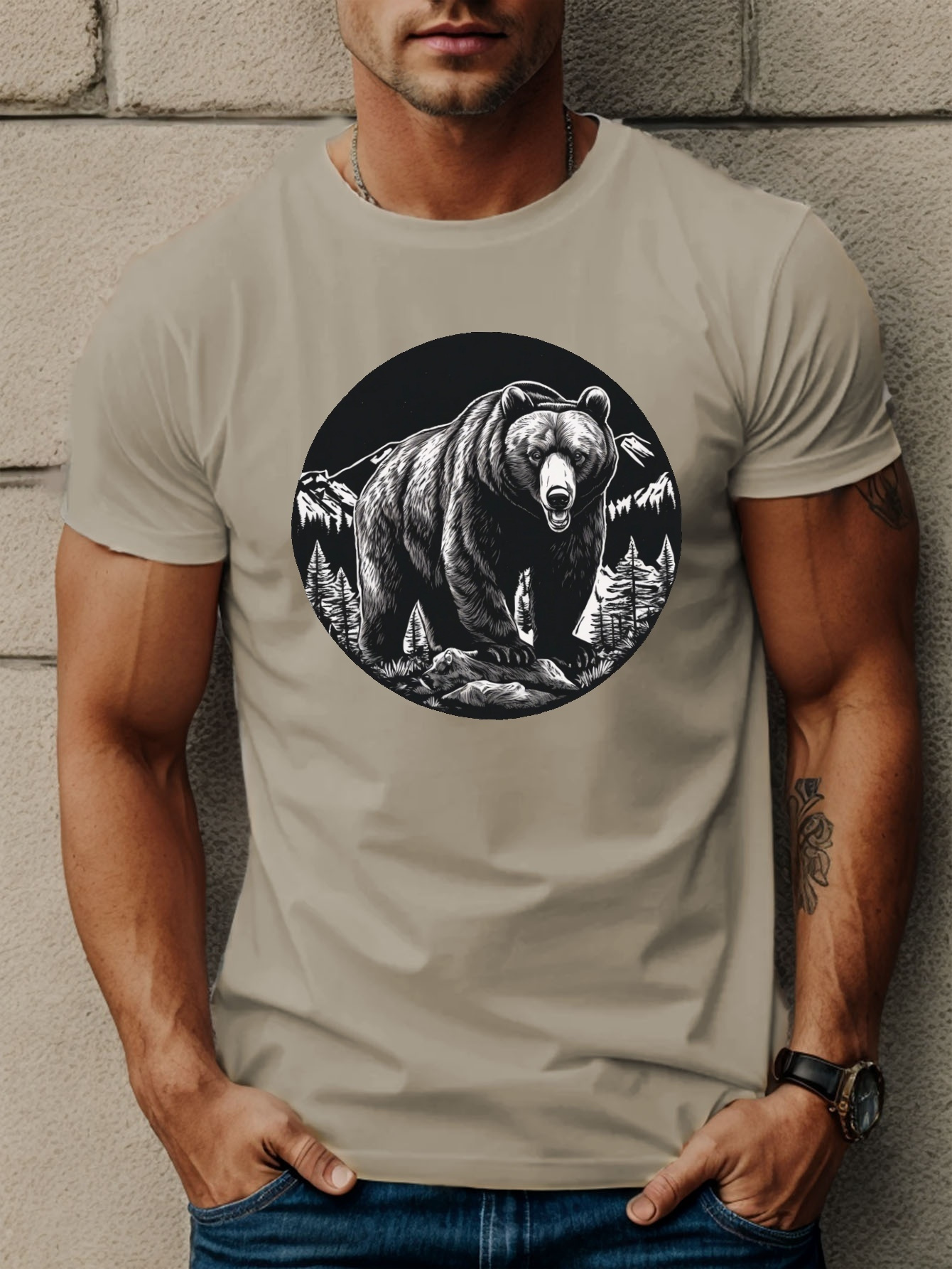 Black Bear Print T Shirt Tees Men Casual Short Sleeve T - Temu Ireland