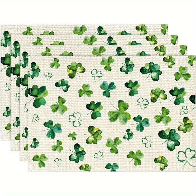 Green White Leaf Pattern Placemats Dining Table Seasonal - Temu Australia