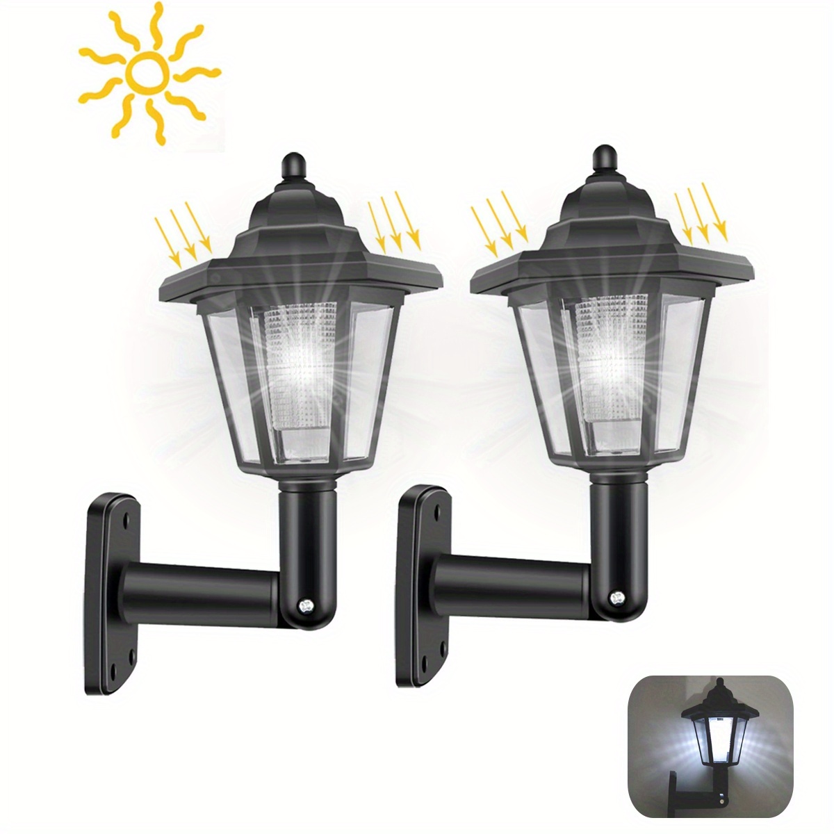 2pcs Hexagonal Solar Lights Outdoor Led Solar Sconce Led Wall Lamp ...