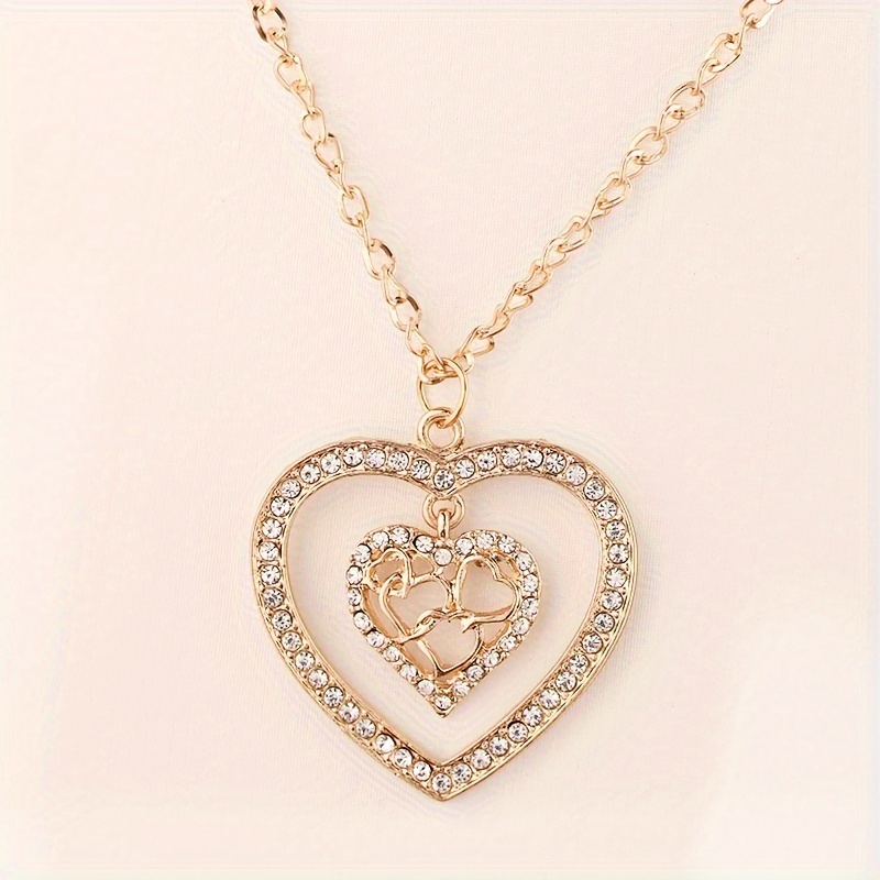 Cute Heart to heart Necklace Metal With Artificial Diamonds - Temu Canada