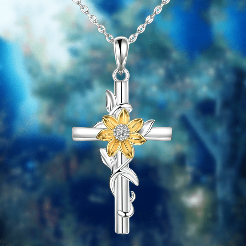 Sunflower cross necklace store