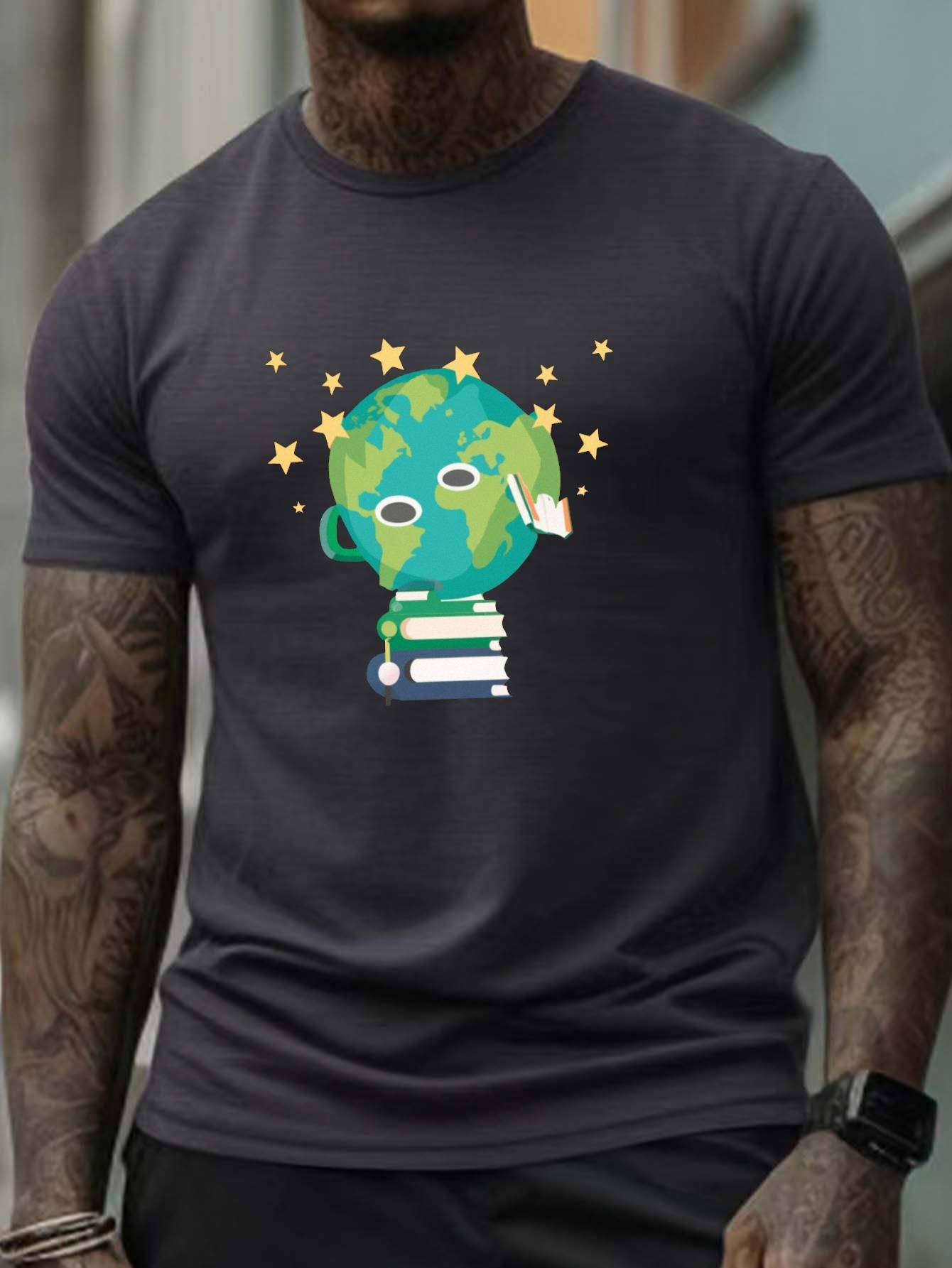 Plus Size Earth Book Print T shirt Men's Casual Street Style - Temu Canada