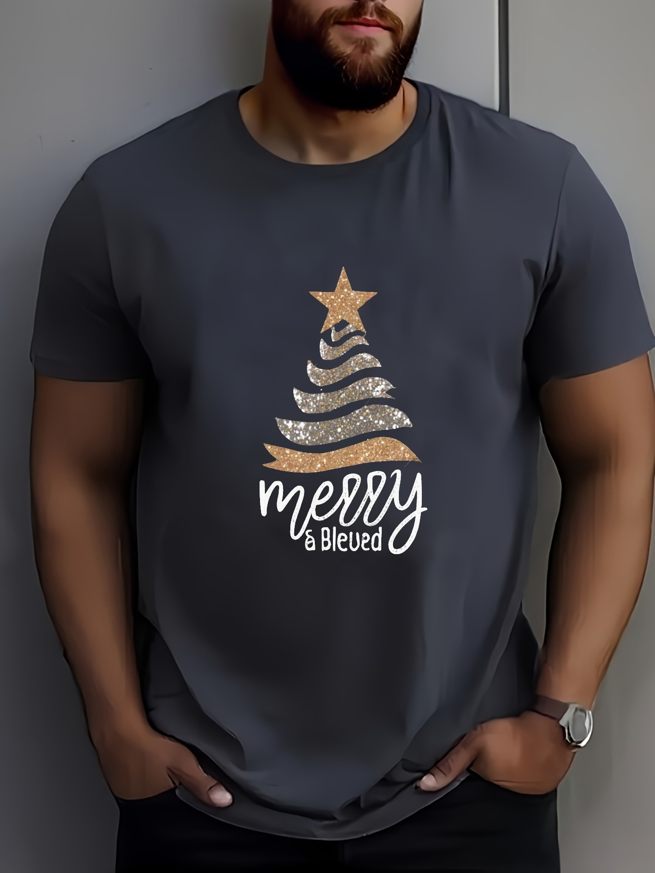 Plus Size Men's Cartoon Christmas Tree Pattern Crew Neck - Temu New Zealand