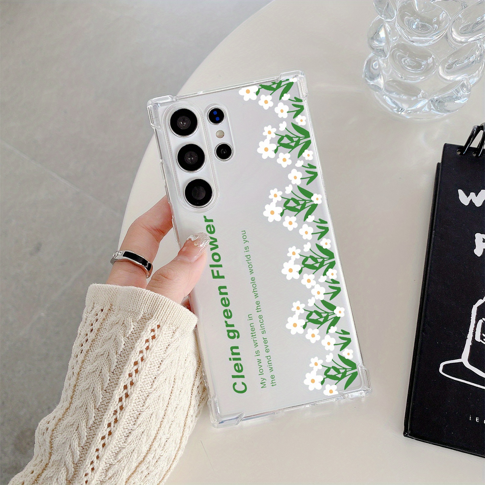 Simple Alphabet White Daisy Pattern Four Corners Anti drop - Temu ...