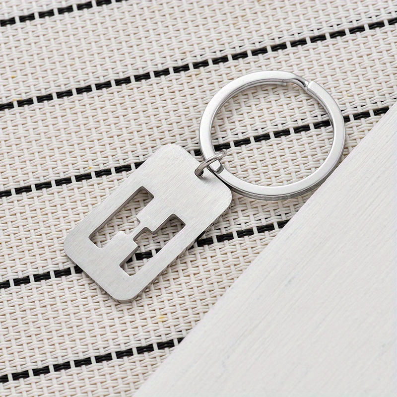 1pc Basic Cute Hollow Initials Silvery Tag Keychain Stainless Steel For ...