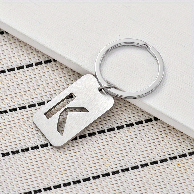 1pc Basic Cute Hollow Initials Silvery Tag Keychain Stainless Steel For ...