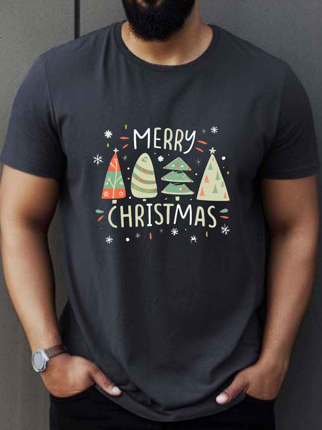 Plus Size Men's Cartoon Trees Pattern Crew Neck T shirt - Temu New Zealand
