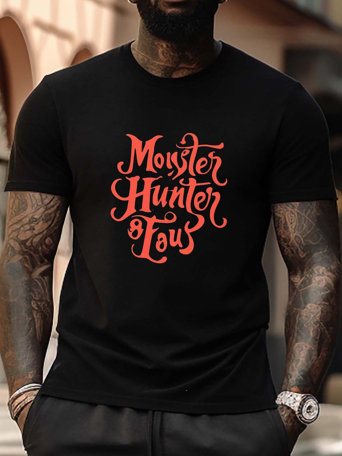 Monster Hunter Letters Print Men's Casual Round Neck Short T - Temu ...