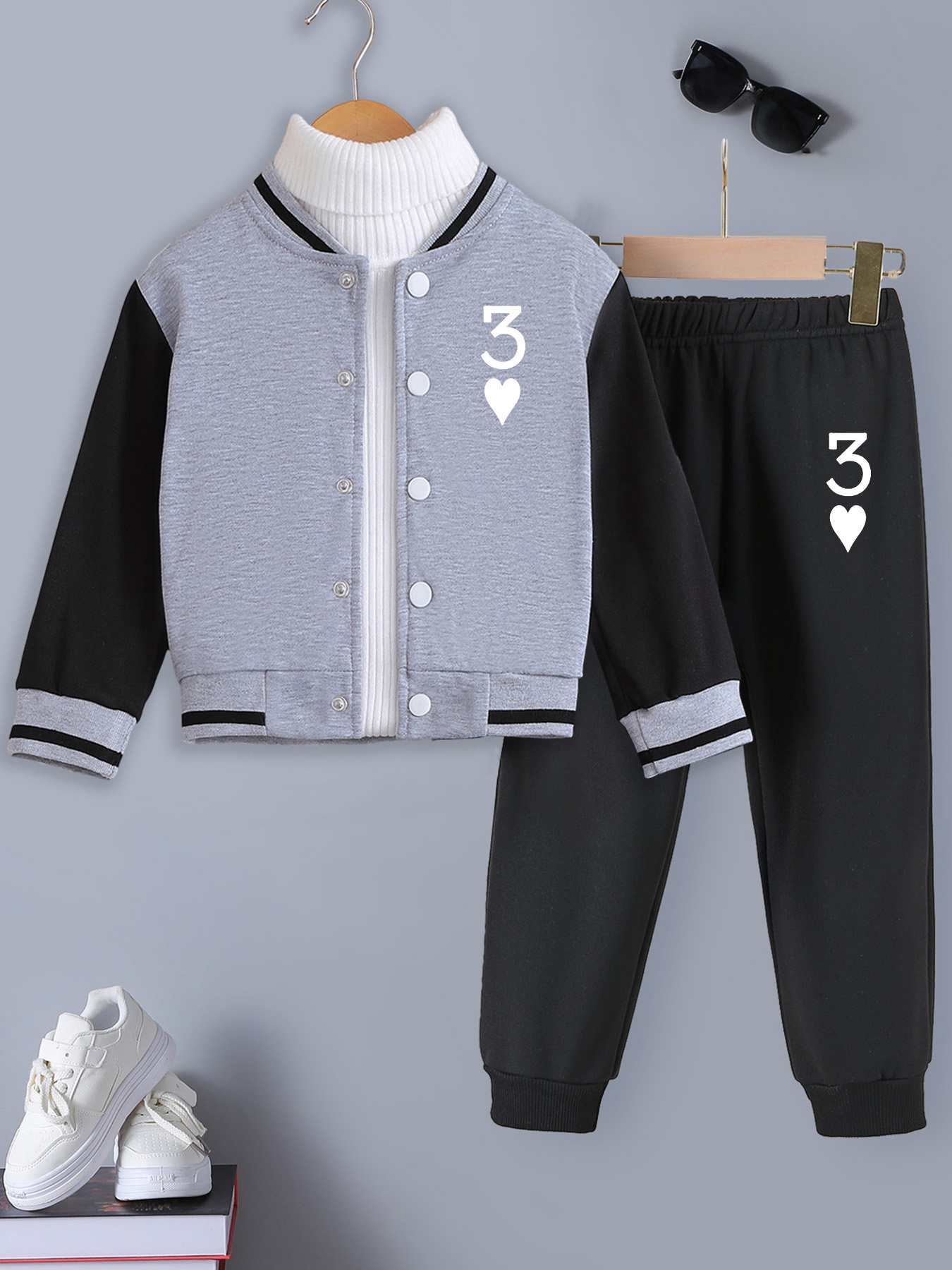 "3 Hearts" Print Preppy Style Outfits Boys Varsity Jacket - Temu Australia