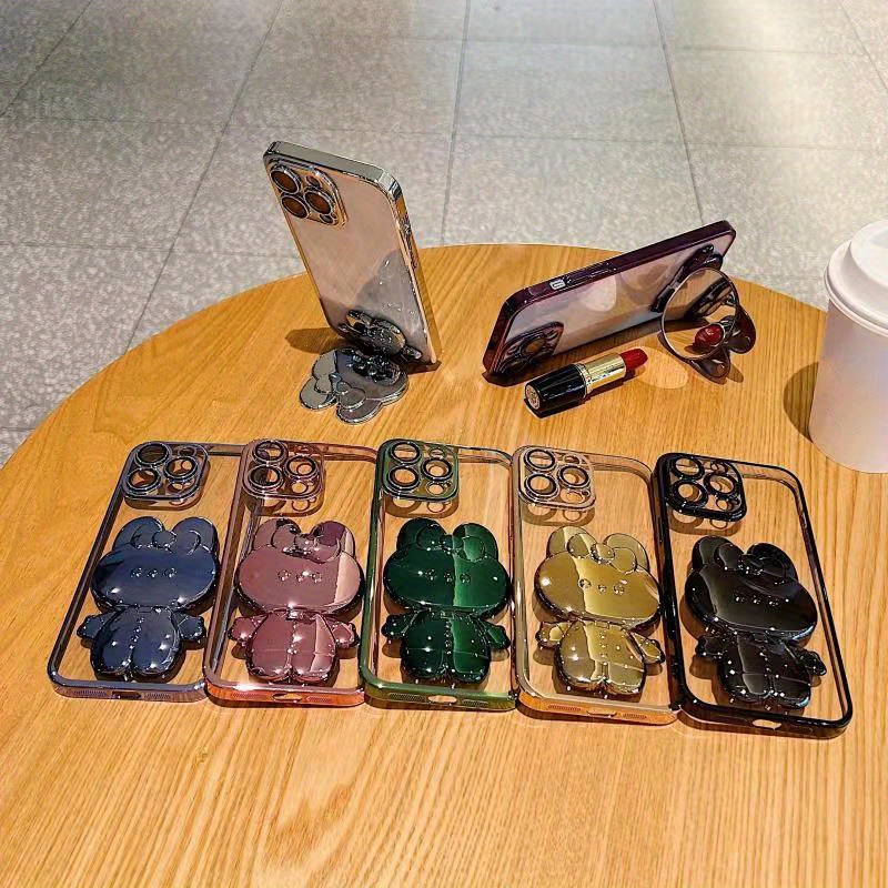 Rabbit Bracket Electroplated Protective Phone Case - Temu Canada