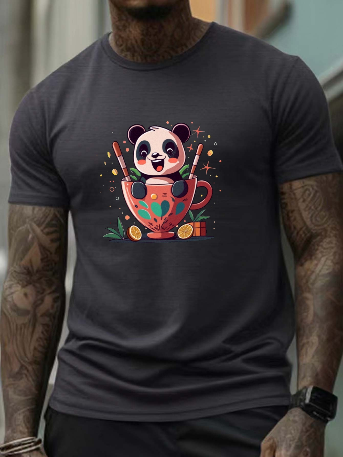 Plus Size Men's Cartoon Panda Pattern Crew Neck T shirt - Temu Canada