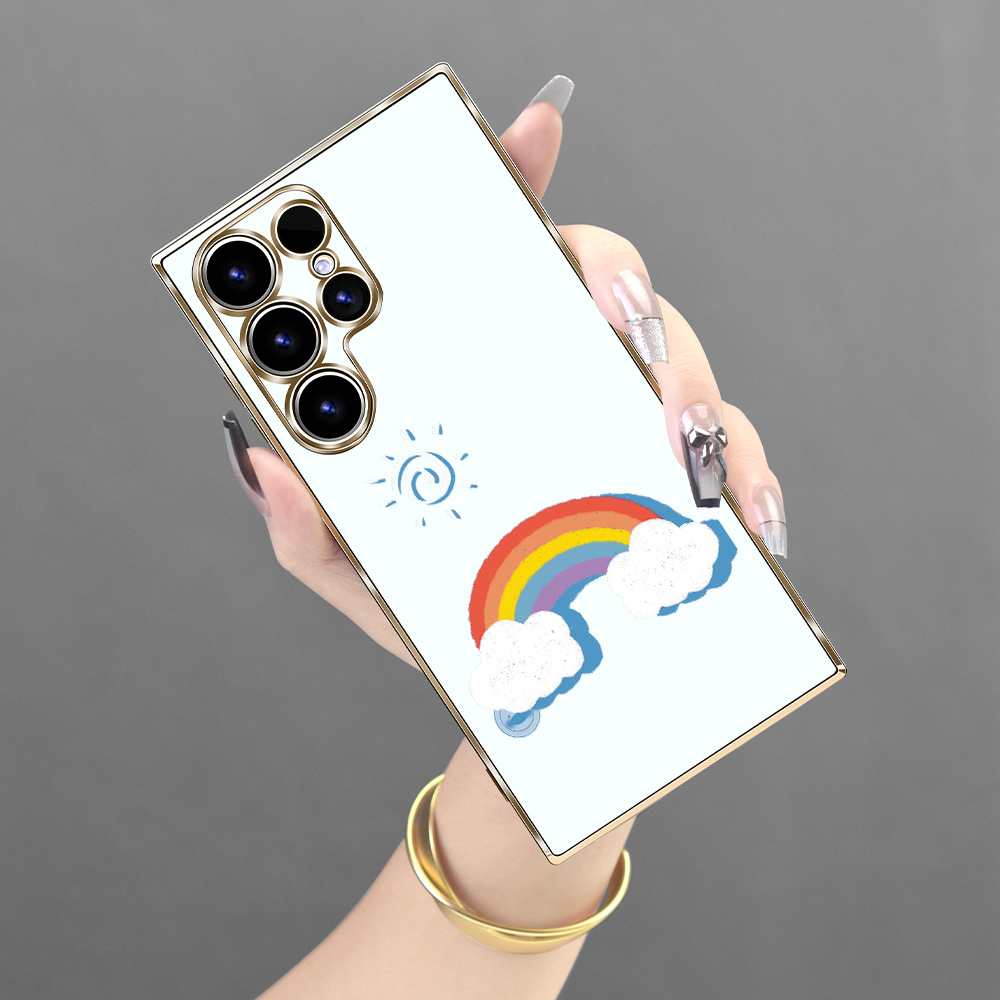 White Cloud Rainbow Pattern Luxury Plating Phone Case Full - Temu New ...
