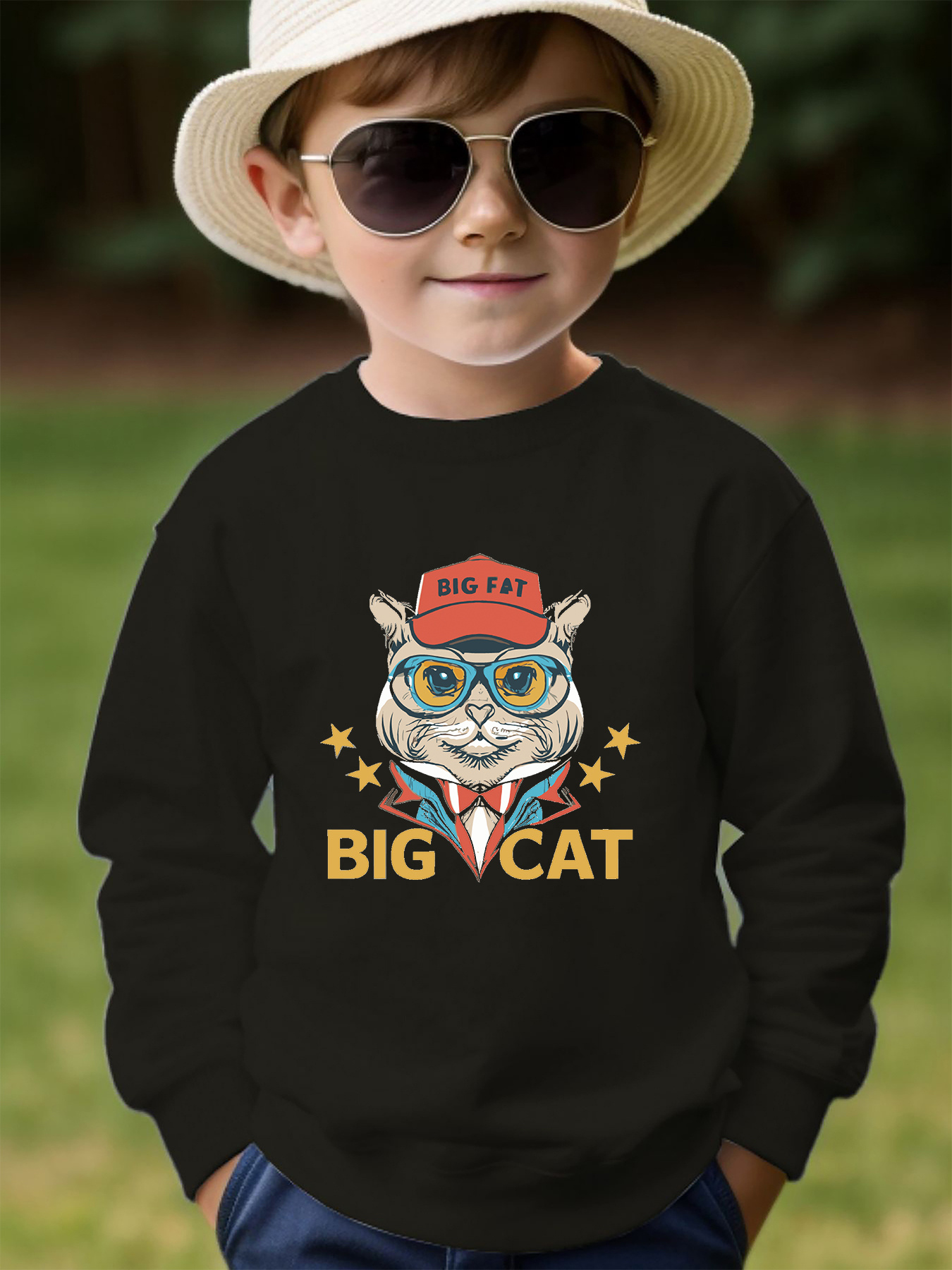 Big Cat Print Boy's Casual Pullover Sweatshirt Long Sleeve - Temu ...