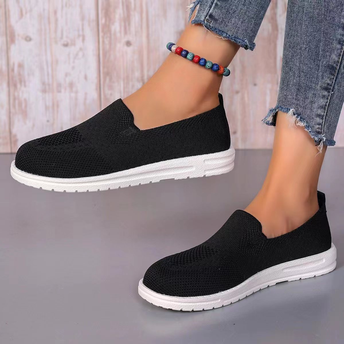 Knitted Sock Sneakers Women s Solid Color Slip Flat Shoes - Temu Australia