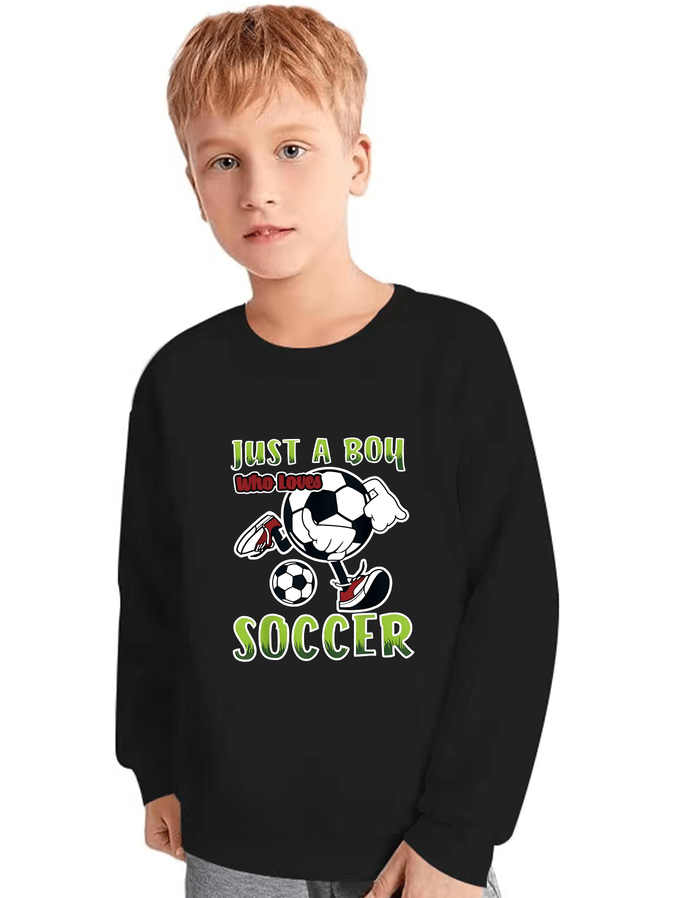 A Boy Loves Soccer Print Boy's Long Sleeve Sweatshirts Comfy - Temu ...