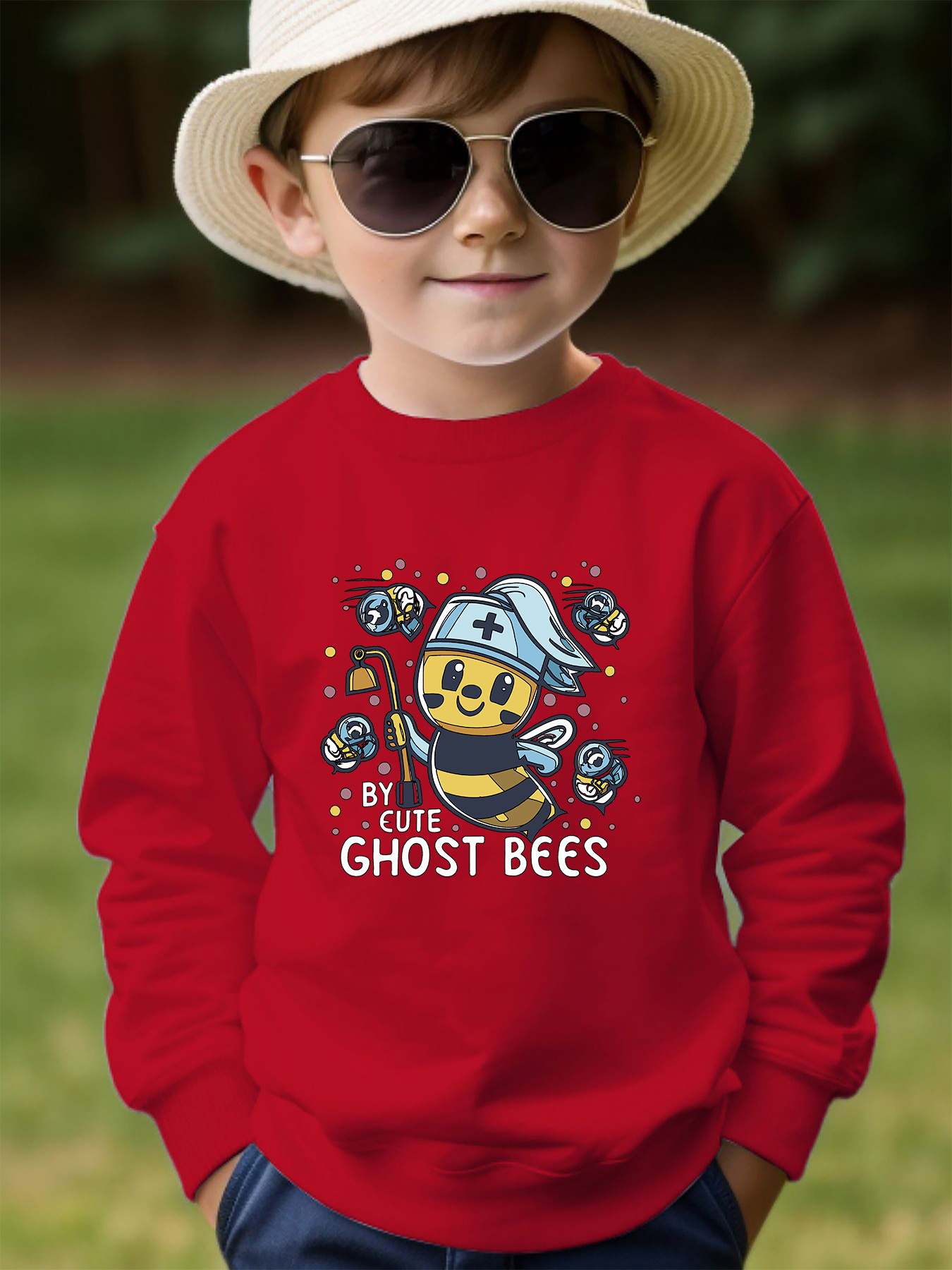 Halloween Cute Bee Ghost Print Sweatshirt Boys Cool - Temu New Zealand