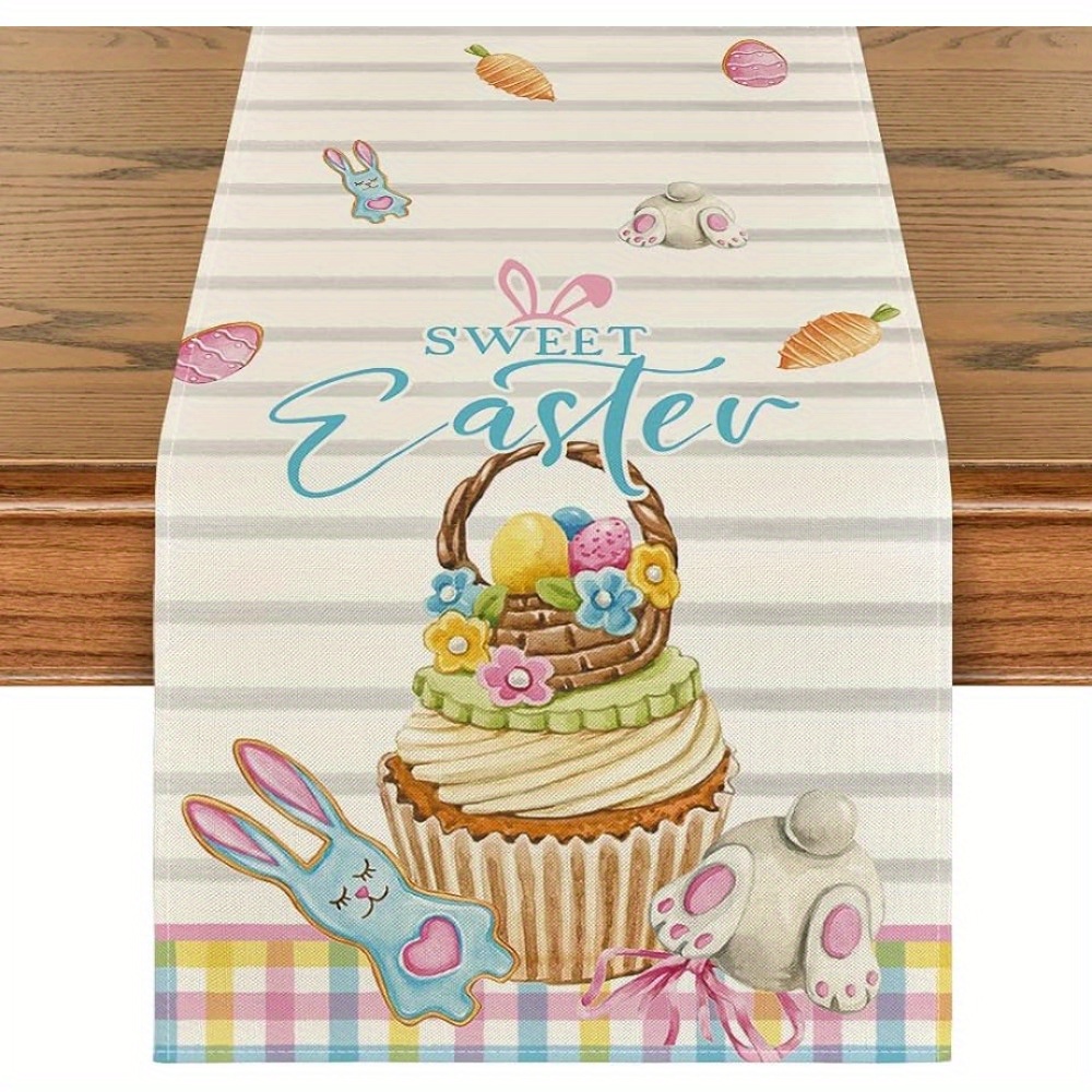 table runner cute bunny striped cake printed easter - Temu Canada