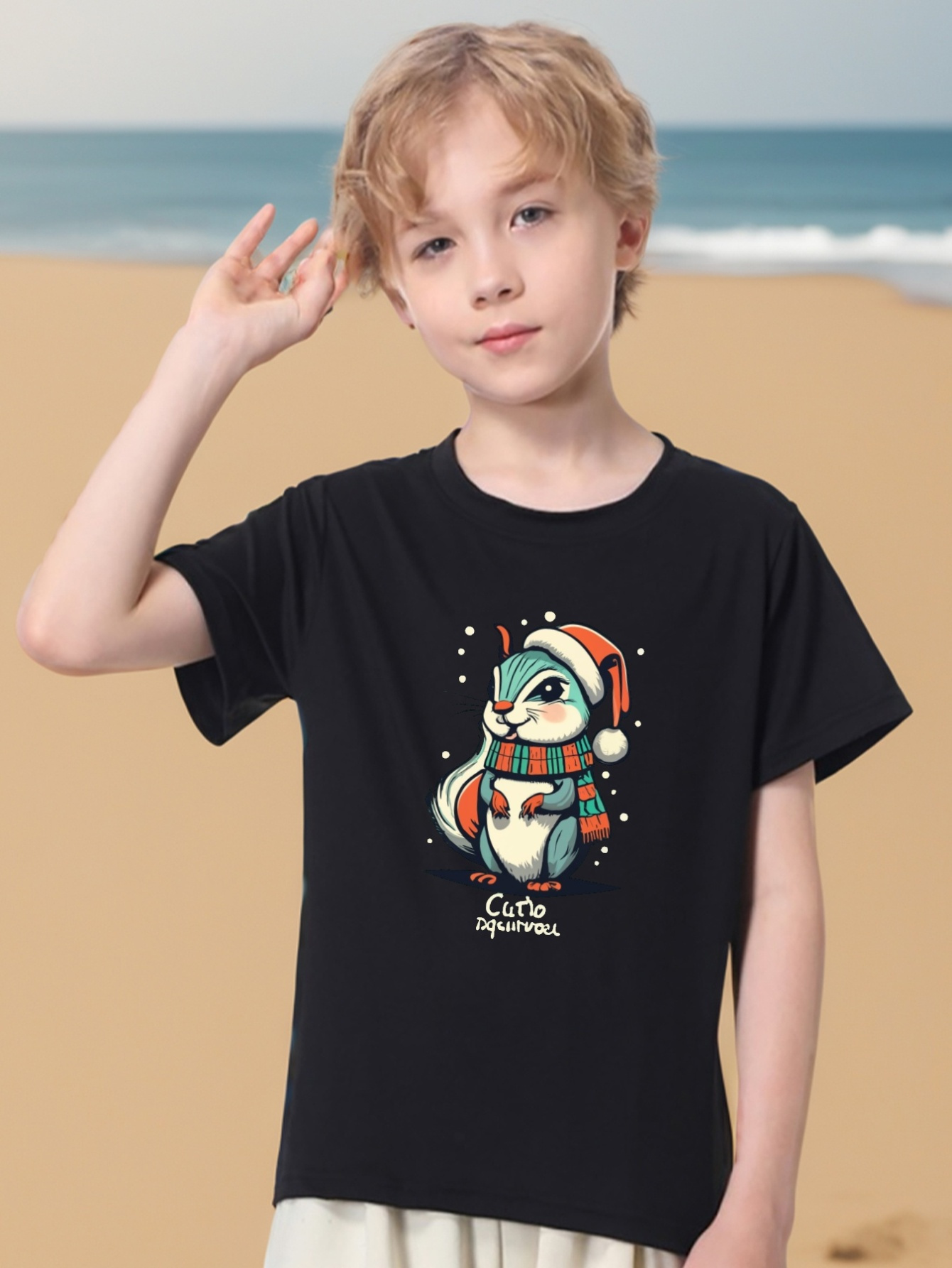 Boy's Christmas Squirrel Hands Print Cute T shirt Clothing - Temu Portugal