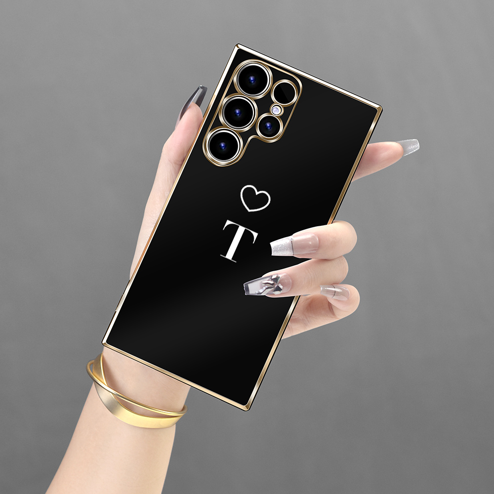 Heart Letter T Pattern Luxury Plating Phone Case Full Body - Temu New ...